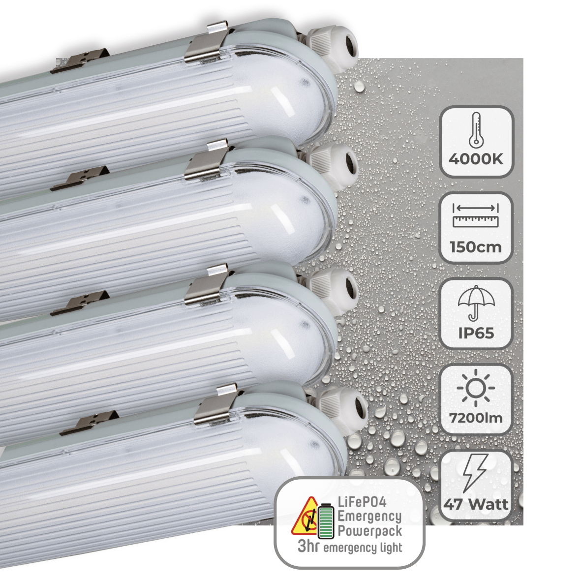 4 PACK - LED's Light PRO LED TL fixture 150 cm - With emergency batter ...